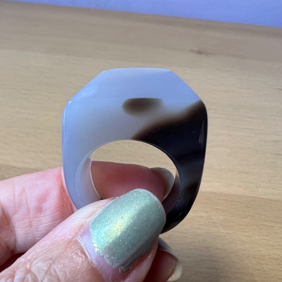 Jewelry | Vintage Large Banded Milky Agate Druzy Stone Carved Chunky ...